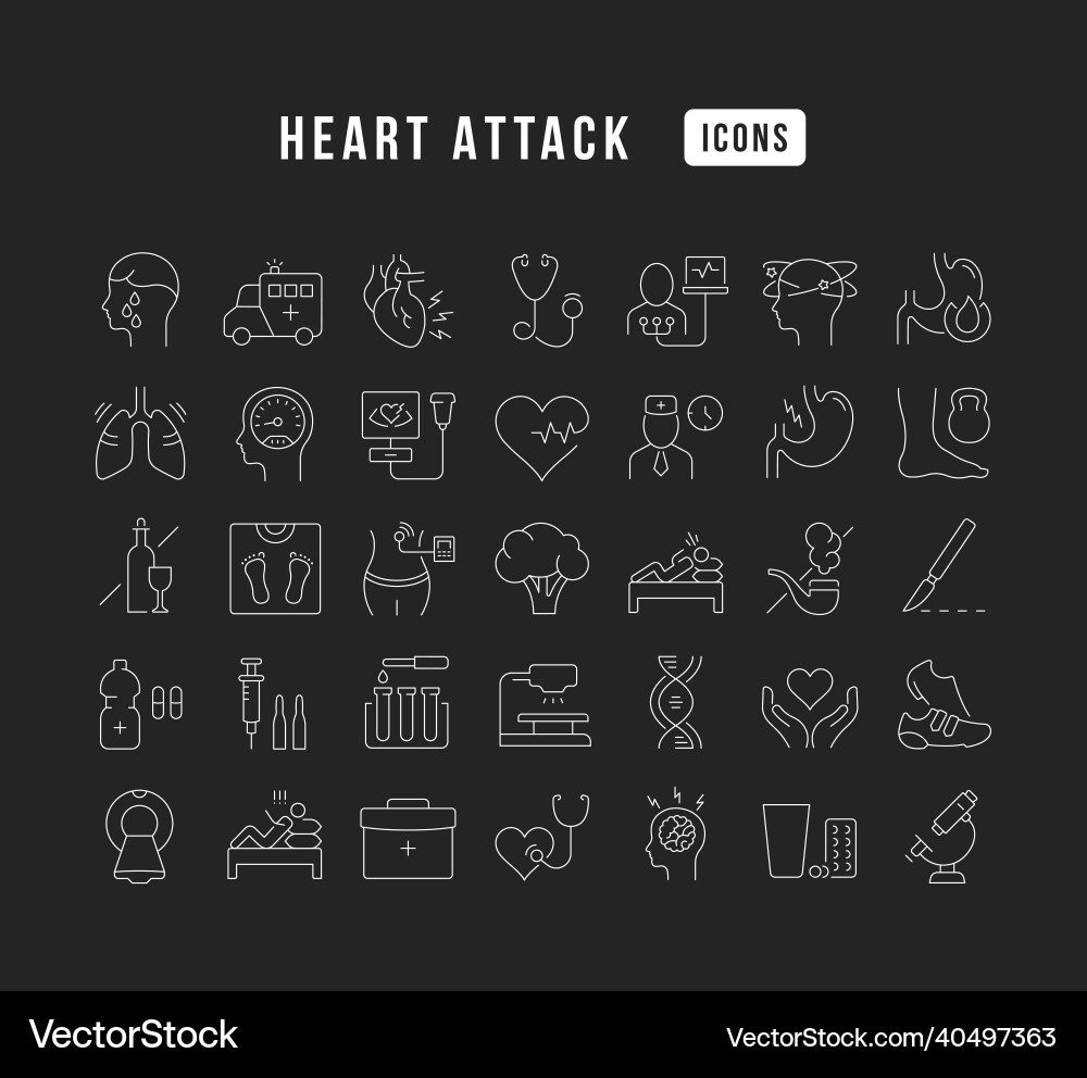 Set of linear icons heart attack Royalty Free Vector Image