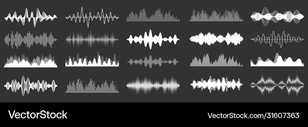 Sound waves collection analog and digital audio Vector Image