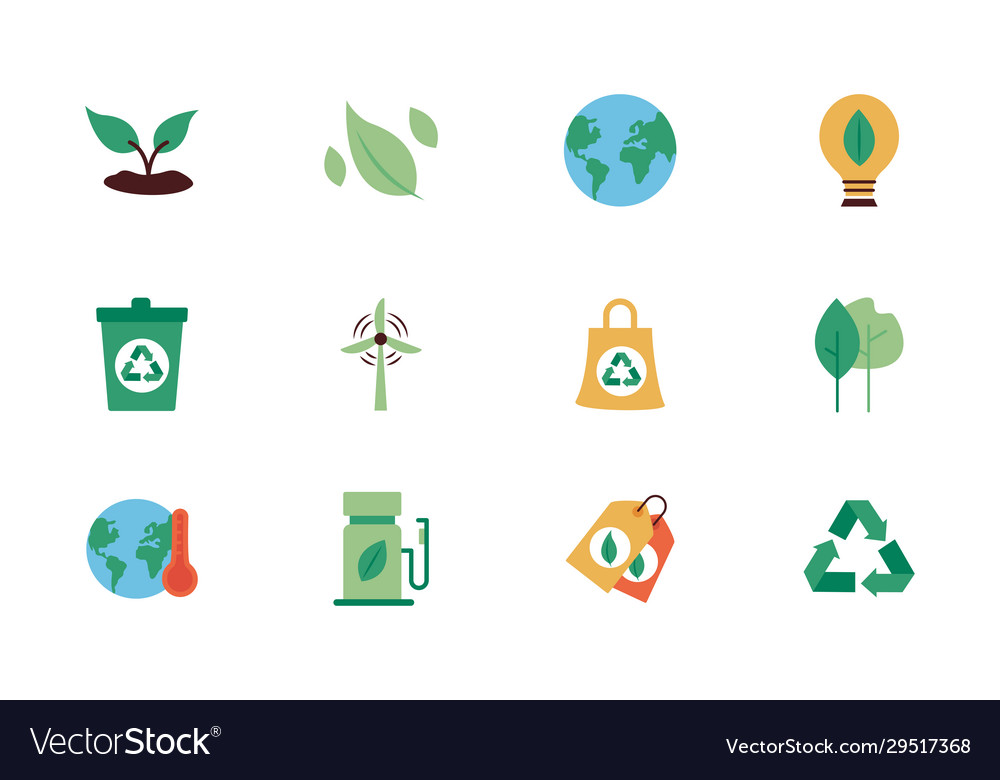 Bundle environment set icons Royalty Free Vector Image