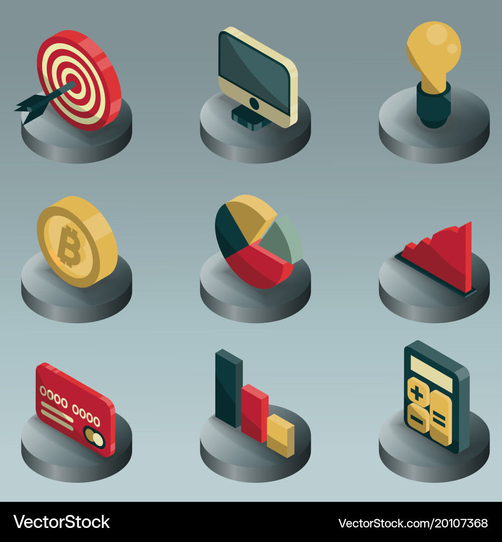 Business color isometric icons Royalty Free Vector Image