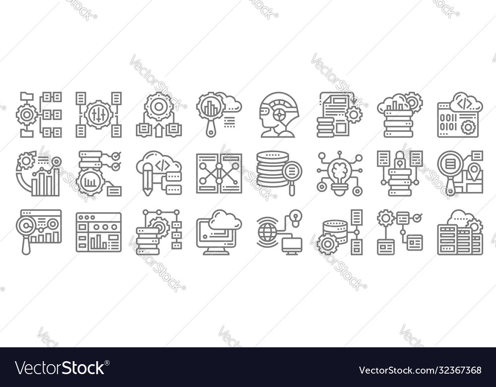 Data analytics line icons linear set quality Vector Image
