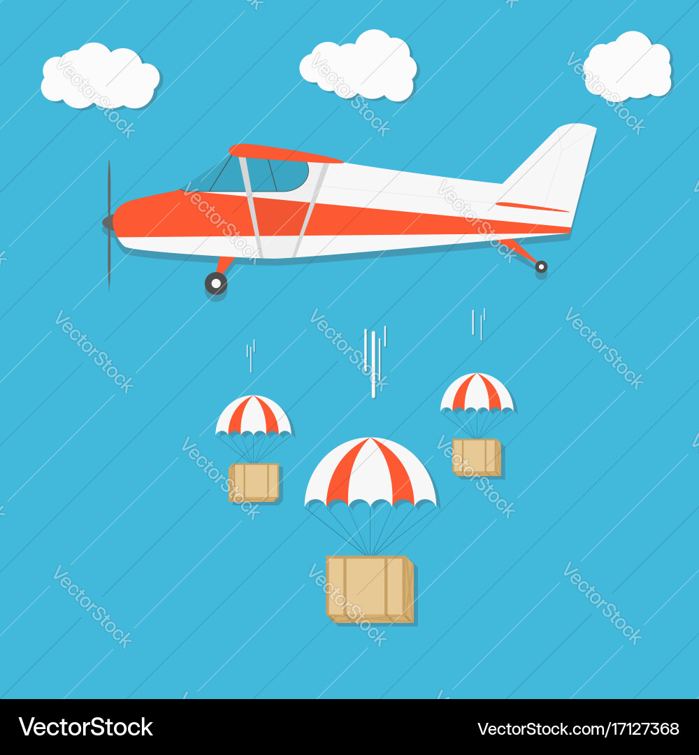 Delivery airplane with parachute box packages Vector Image