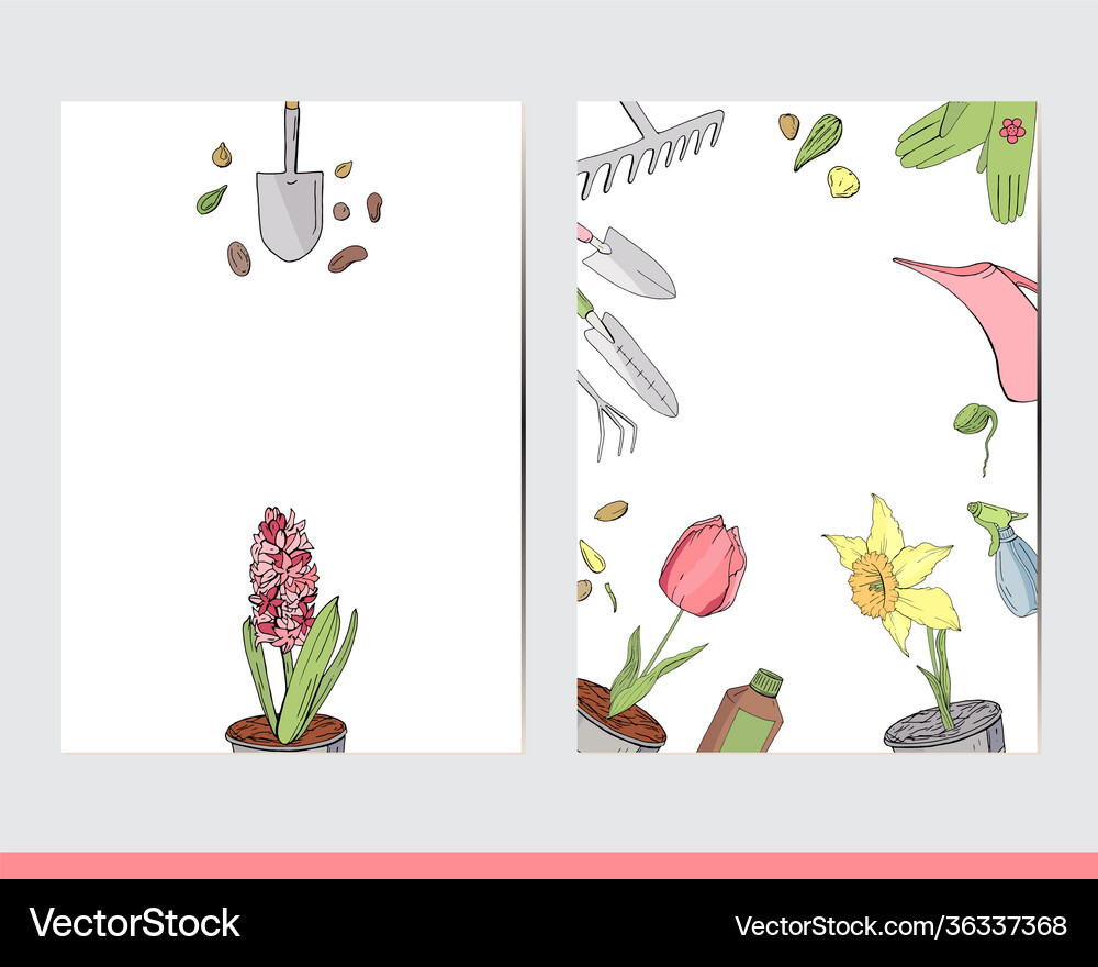 Greeting cards with garden gadgets on white Vector Image