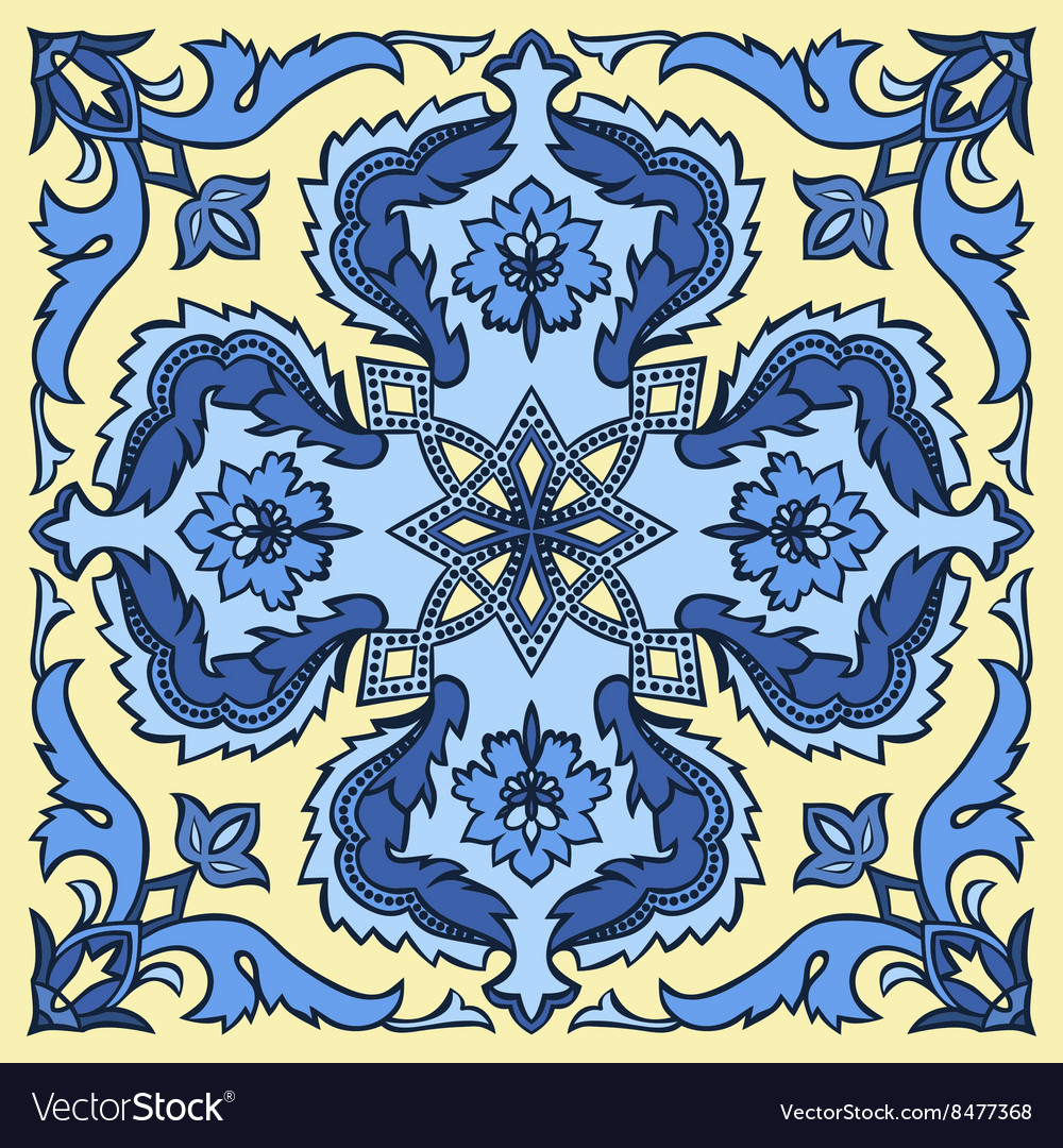 Hand drawing tile pattern in blue and yellow Vector Image