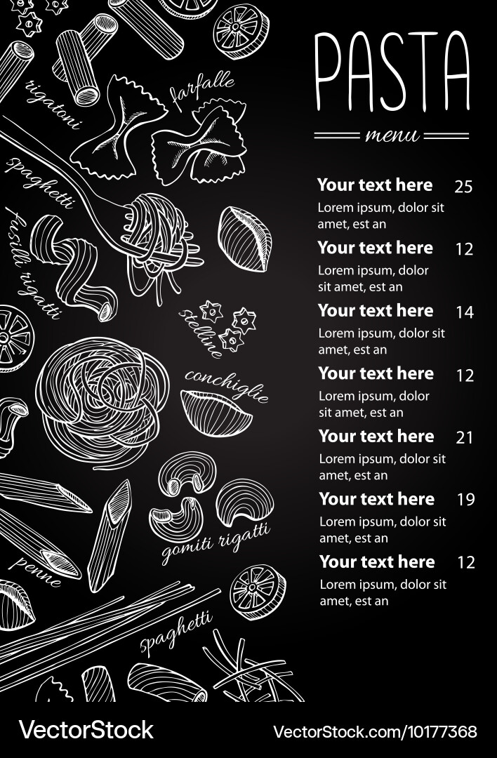 Hand drawn pasta menu vintage line art Royalty Free Vector