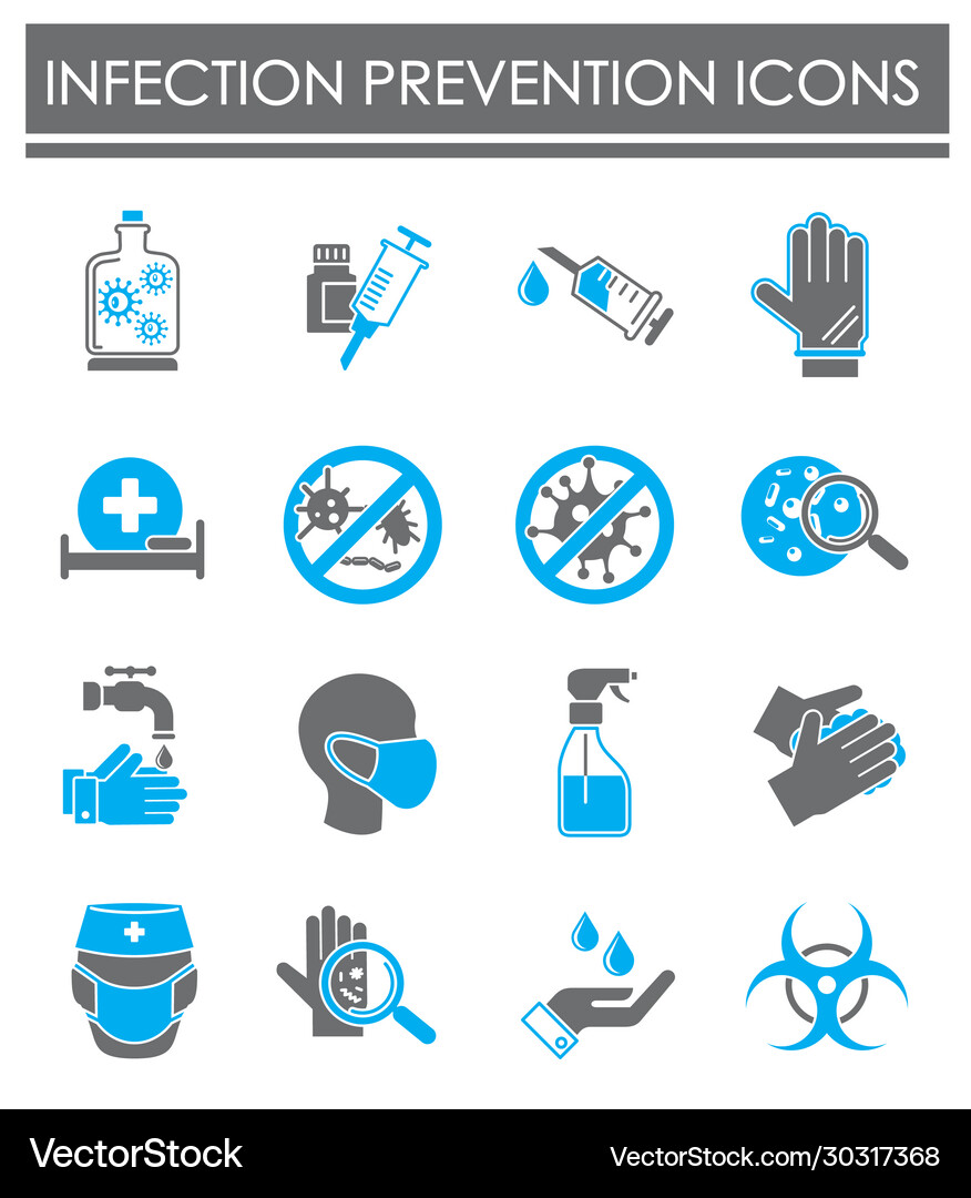 Infection prevention related icons set Royalty Free Vector