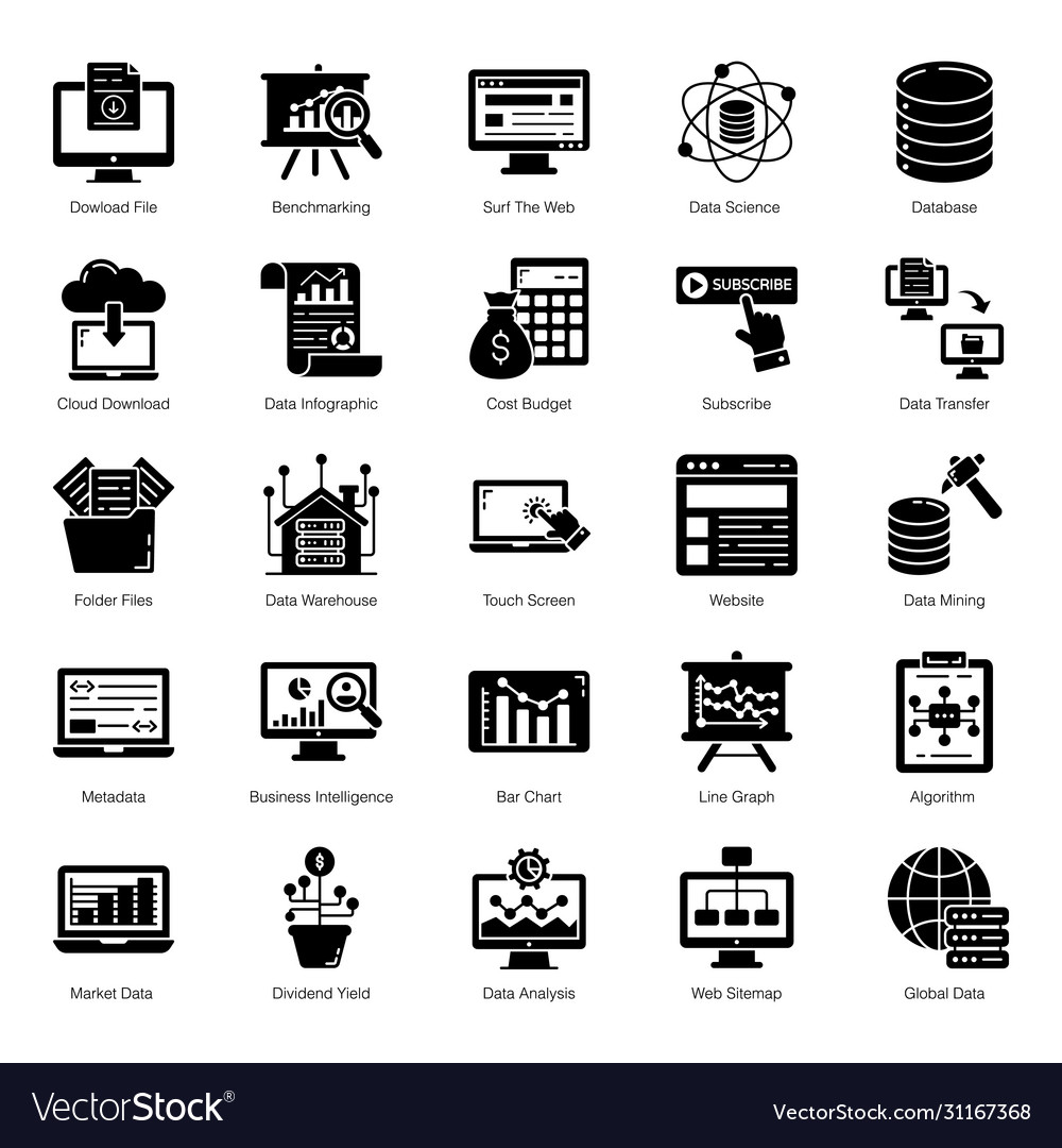 Pack trendy glyph icons Royalty Free Vector Image