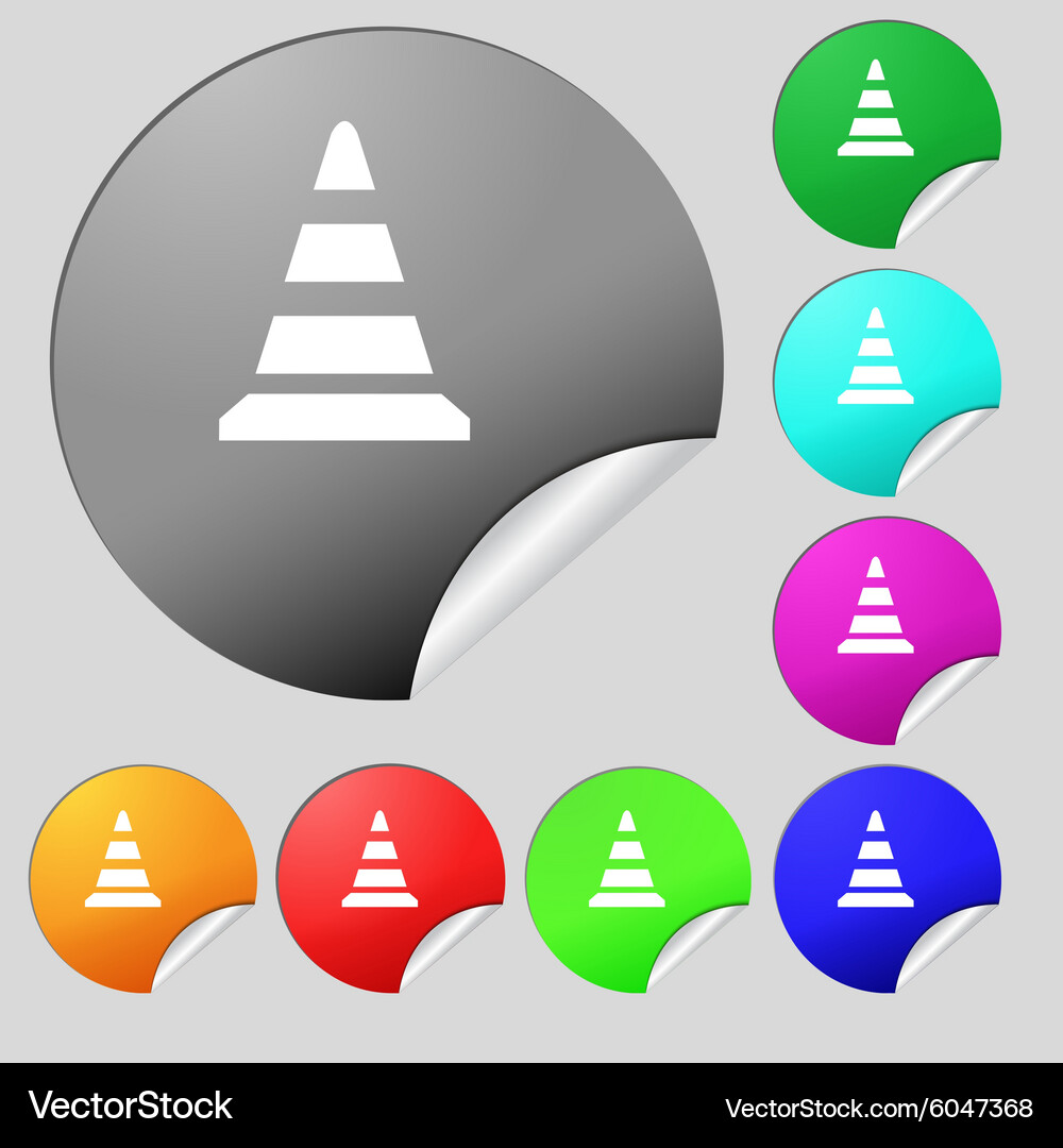 Road cone icon set of eight multi colored round Vector Image