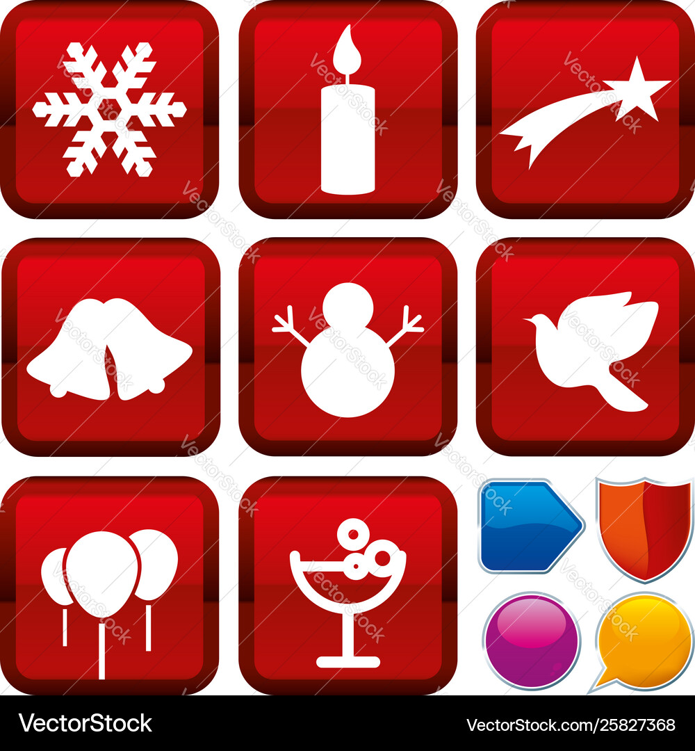 Set christmas icons on square buttons Royalty Free Vector