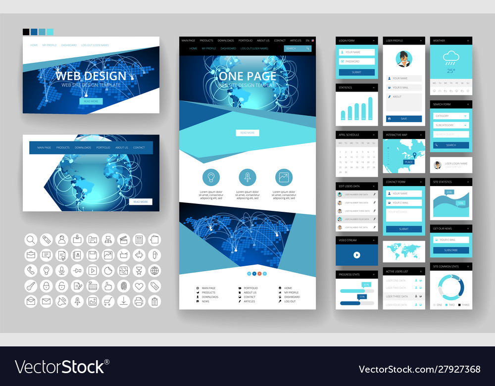Website design template and interface elements Vector Image