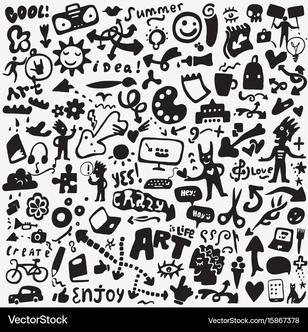 Art tools doodles set Royalty Free Vector Image