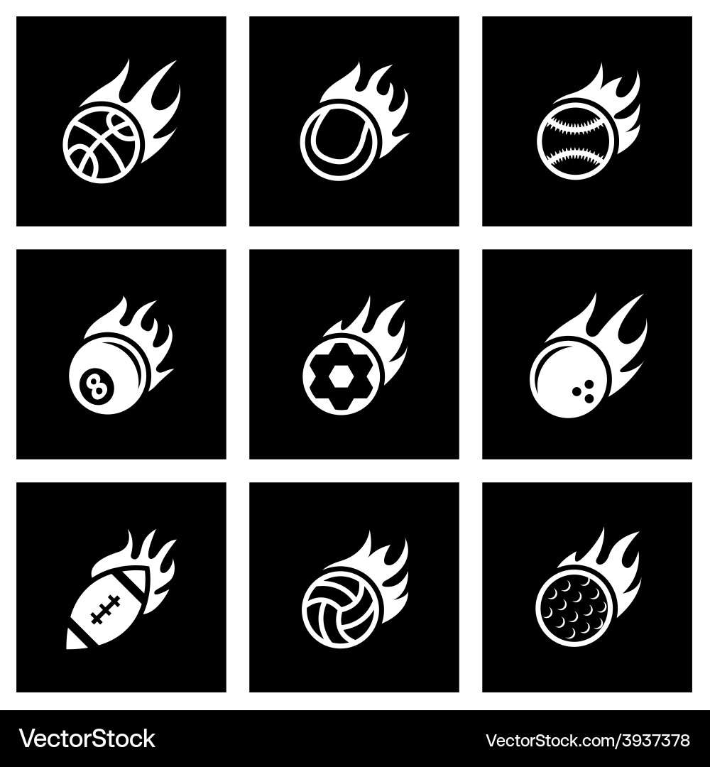 Black fire sport balls icon set Royalty Free Vector Image