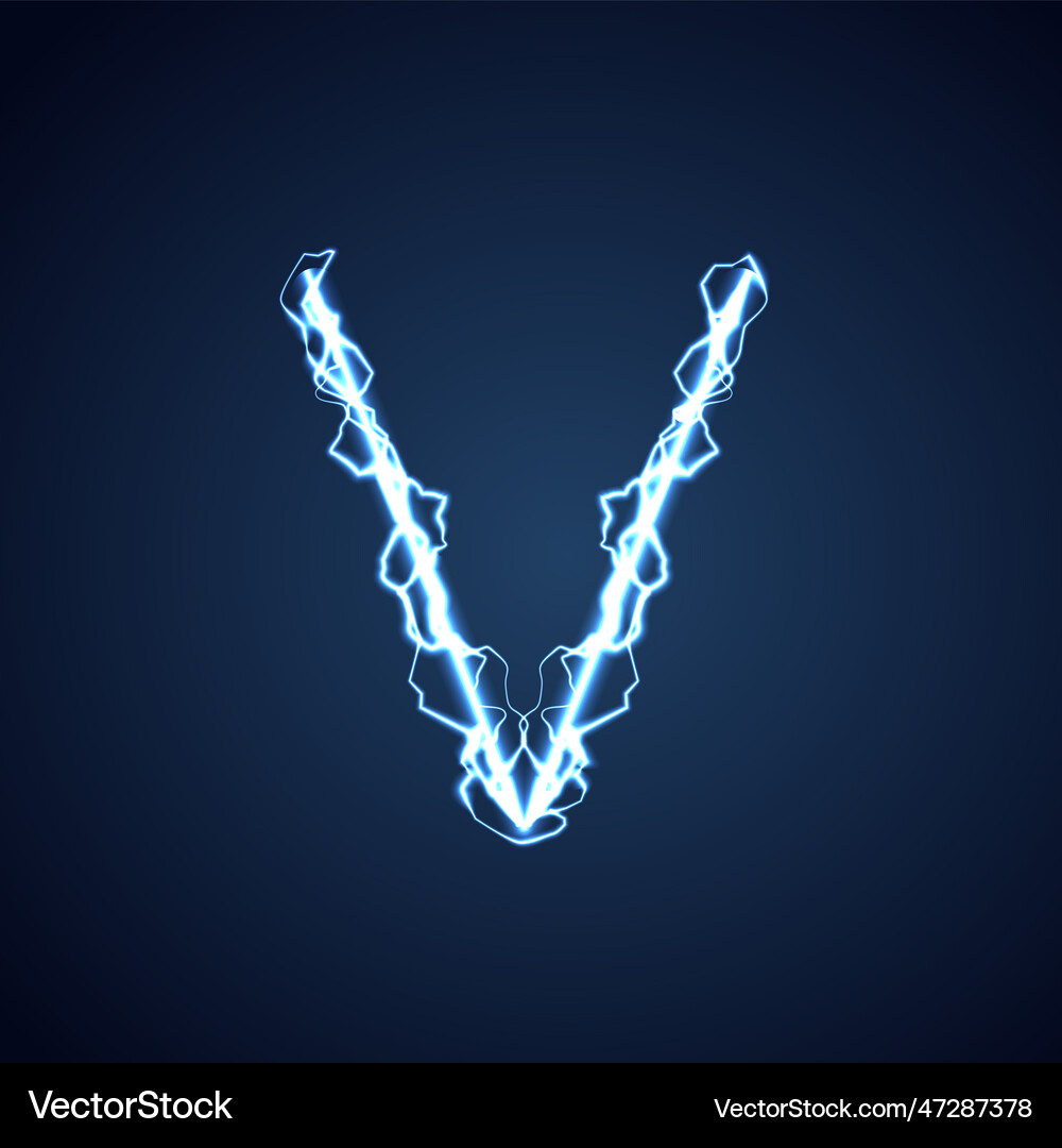 Blue lightning style letter or alphabet v Vector Image
