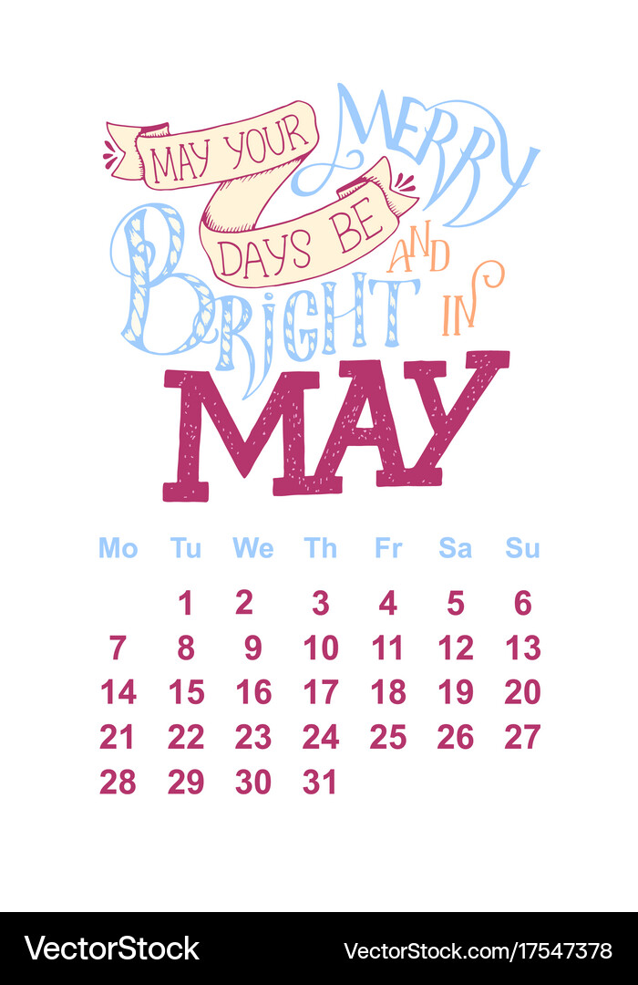 Calendar for may 2 0 1 8 hand drawn Royalty Free Vector