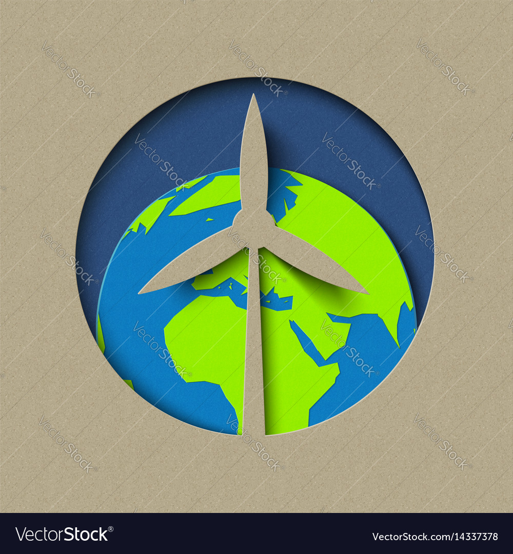 Earth day wind mill green energy paper cut design Vector Image