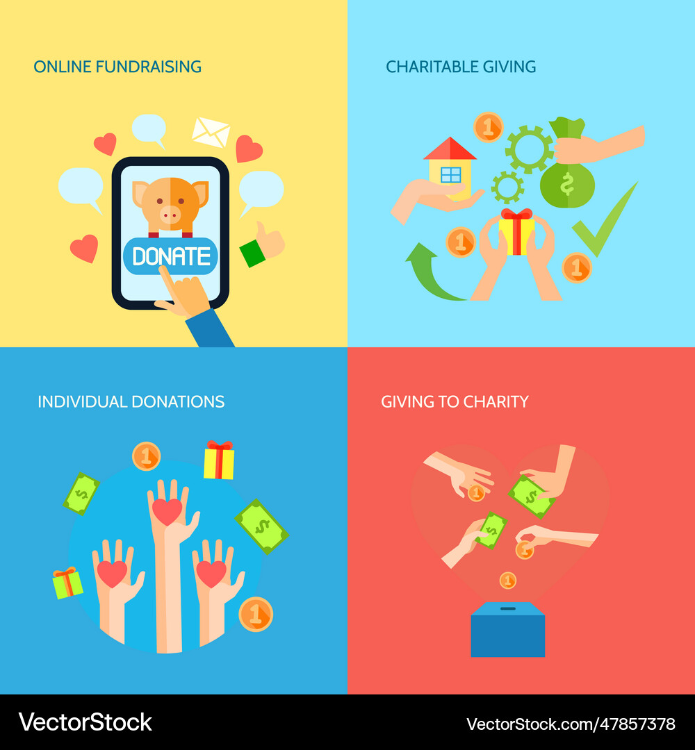 Giving hands 4 flat icons square banner Royalty Free Vector
