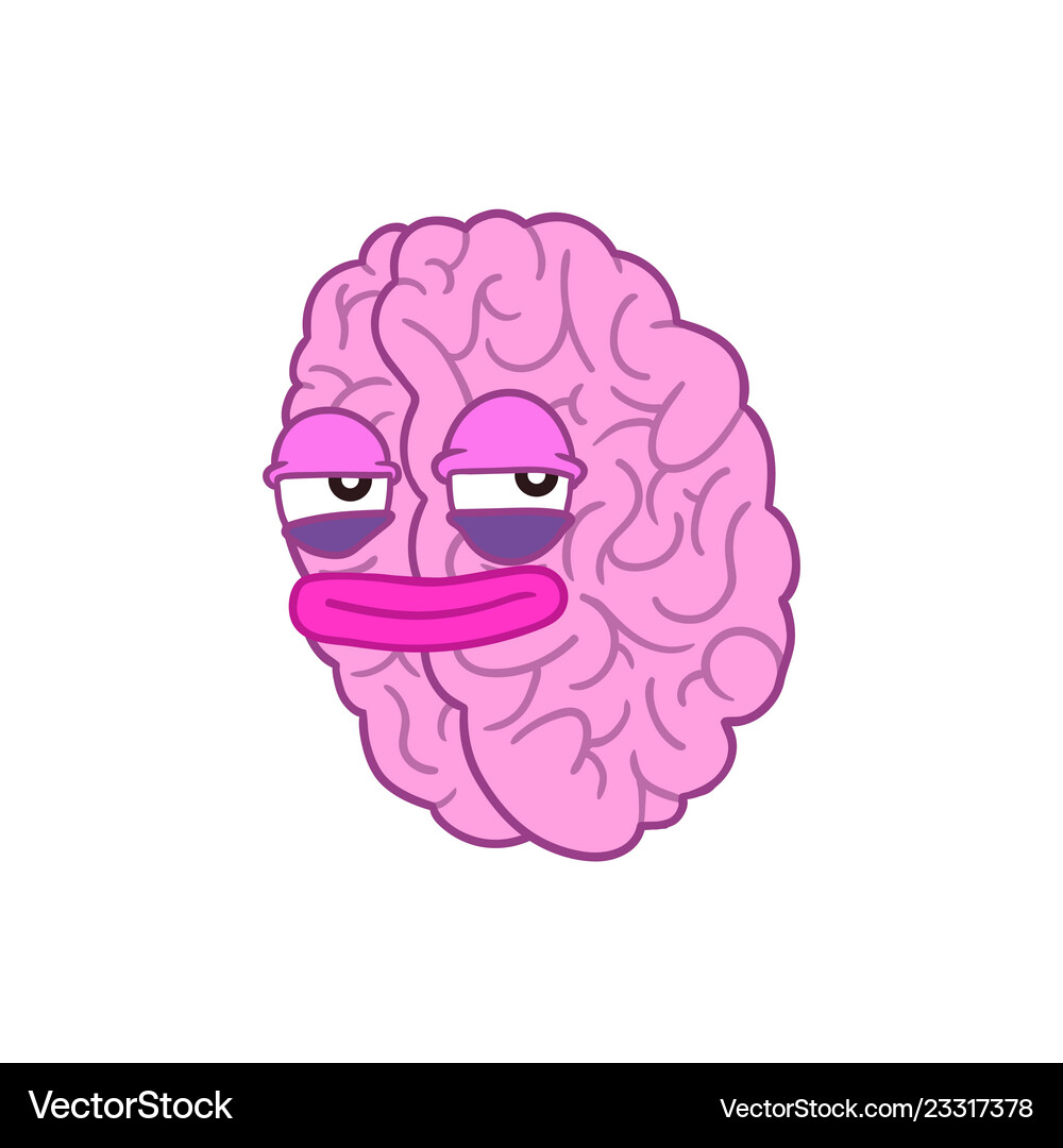 Purple brain with a face and tired look Royalty Free Vector