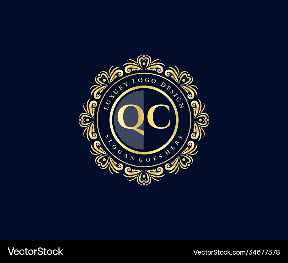 Qc initial letter gold calligraphic feminine Vector Image
