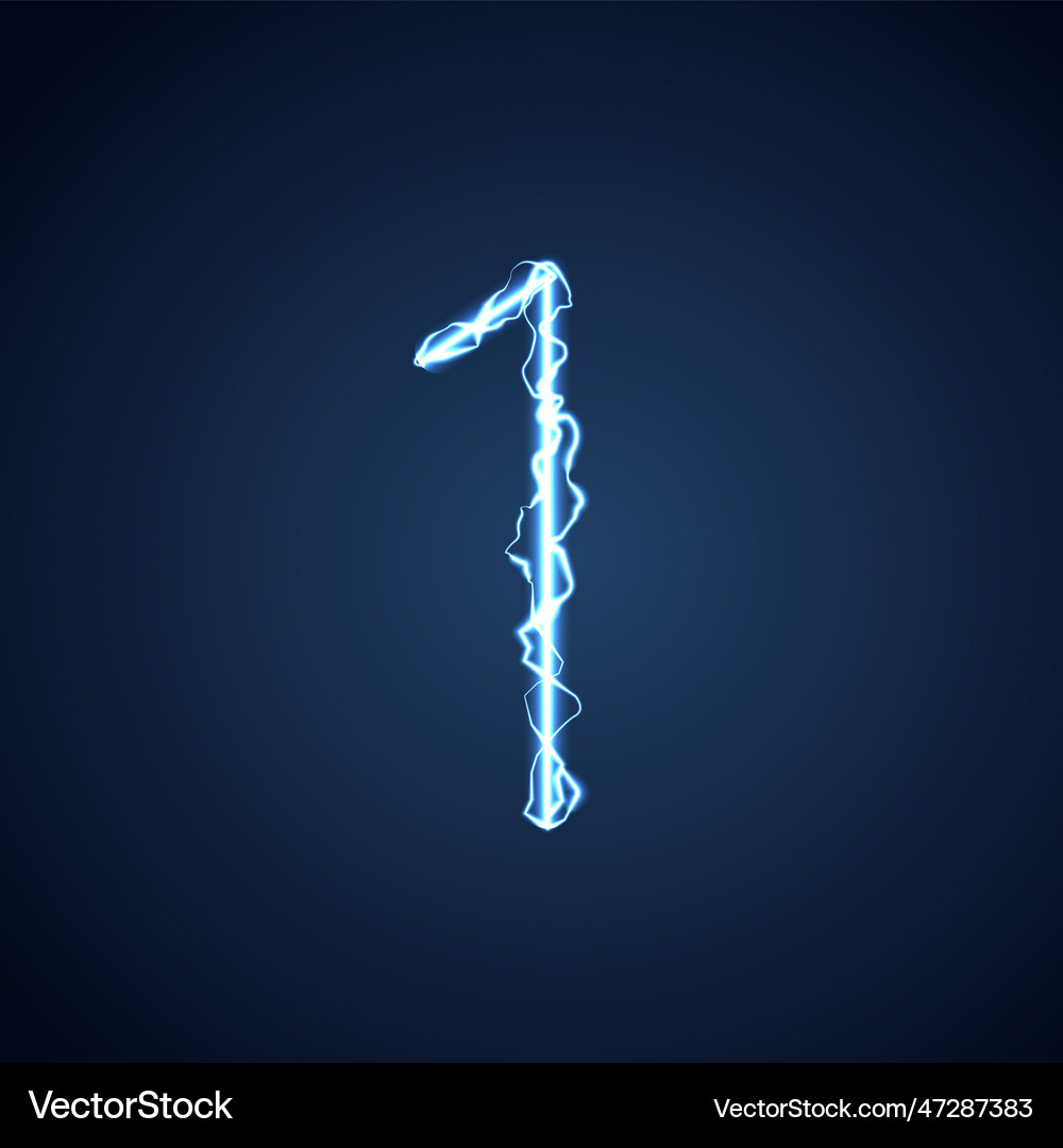 Blue lightning style letter or alphabet 1 Vector Image