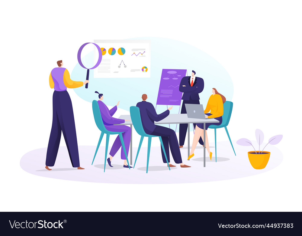 Businessman hold magnifying glass outsource Vector Image Businessman hold magnifying glass outsource Vector Image