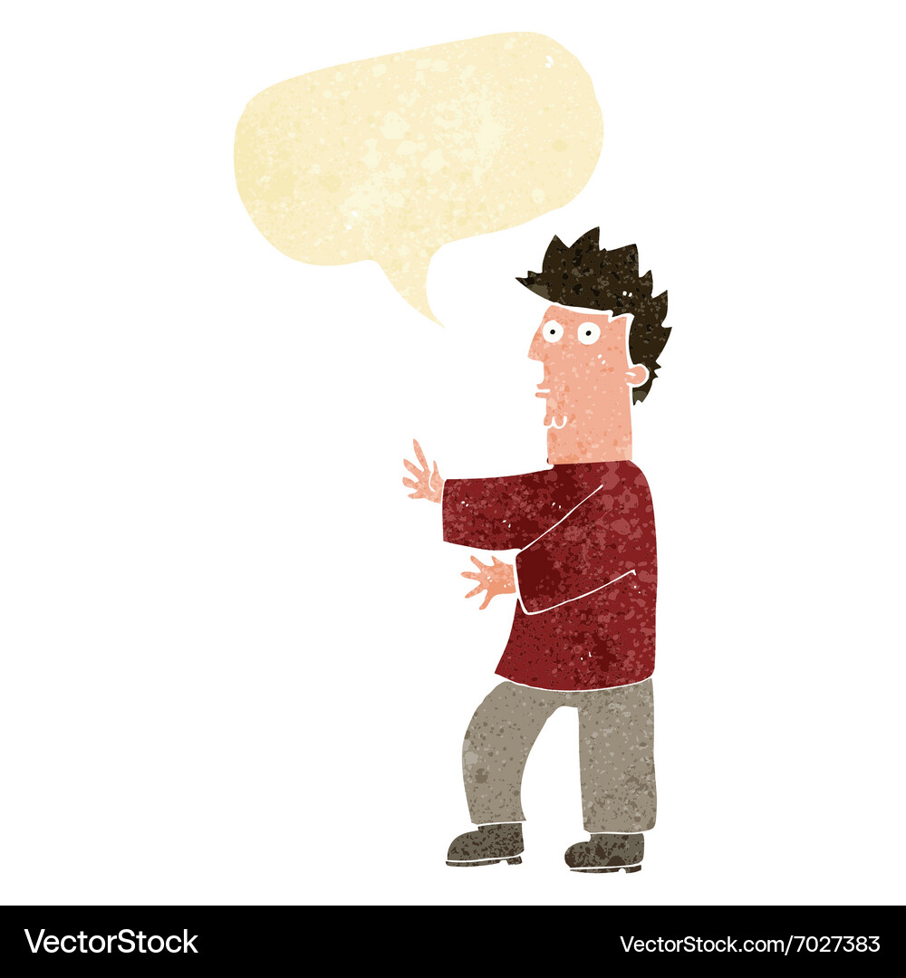 Cartoon nervous man waving with speech bubble Vector Image