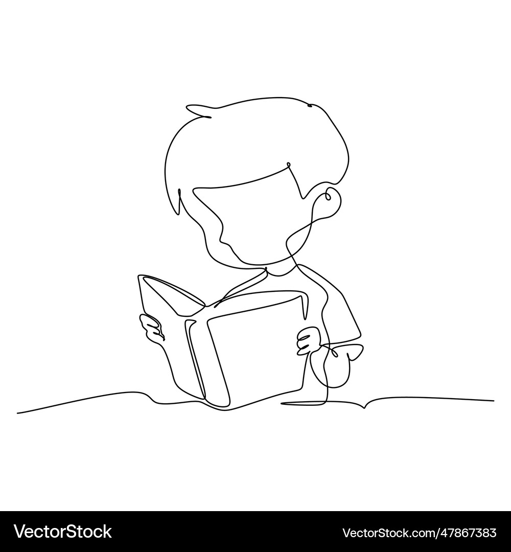Continuous line drawing of a boy reading a book Vector Image