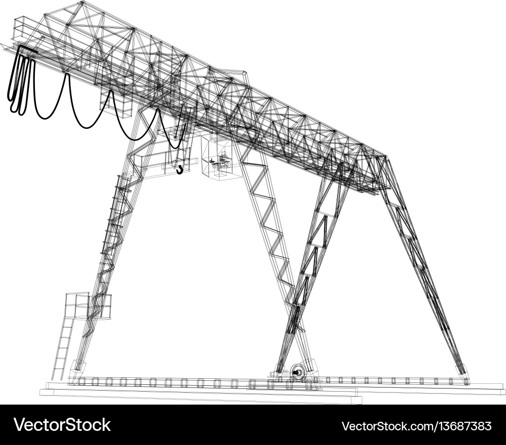 Gantry crane wire-frame rendering of 3d Royalty Free Vector