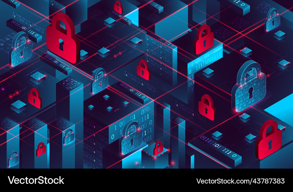 Isometric protection concept protect mechanism Vector Image