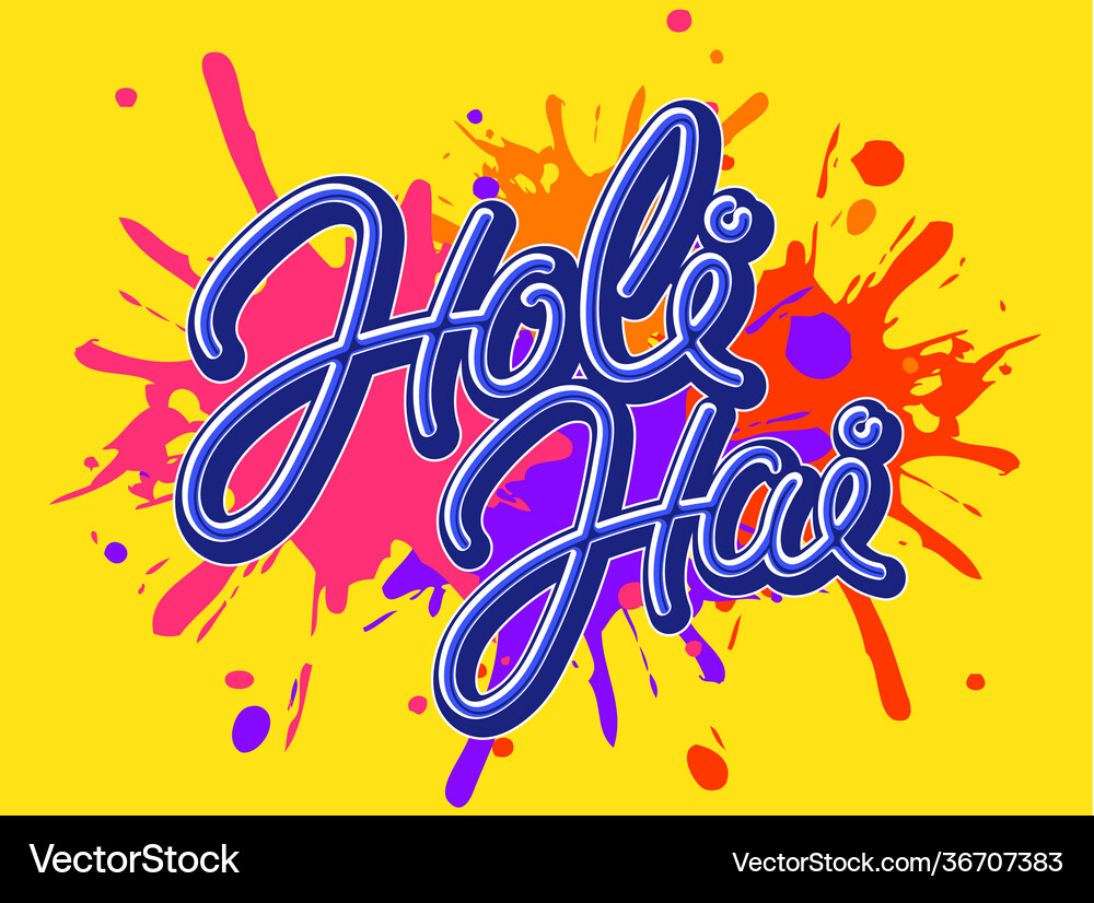 Sticker style holi hai its calligraphy Royalty Free Vector