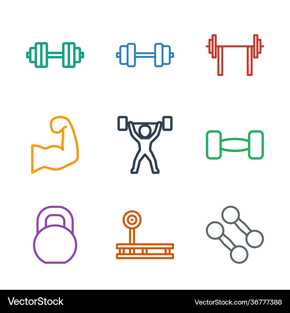 9 bodybuilding icons Royalty Free Vector Image
