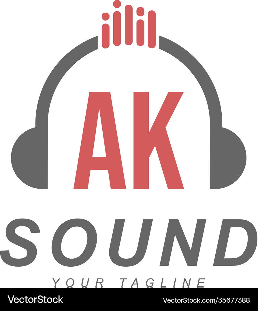 Ak letter logo design with head phone icon Vector Image