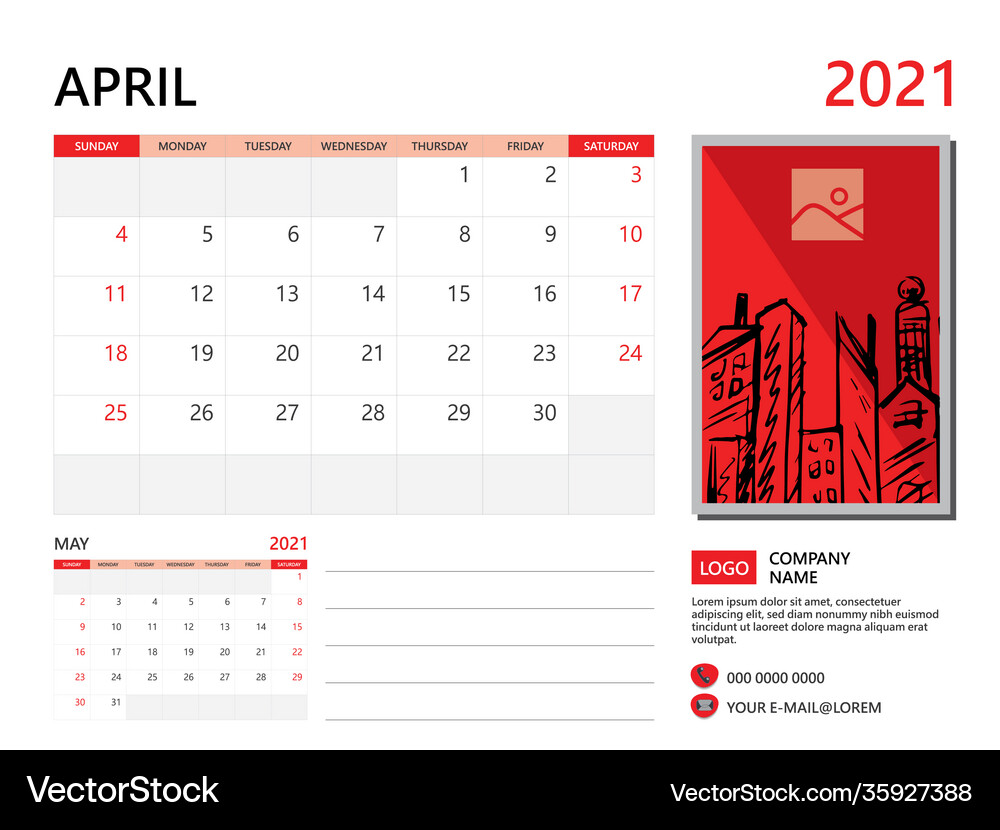 Calendar 2021 design april template Royalty Free Vector
