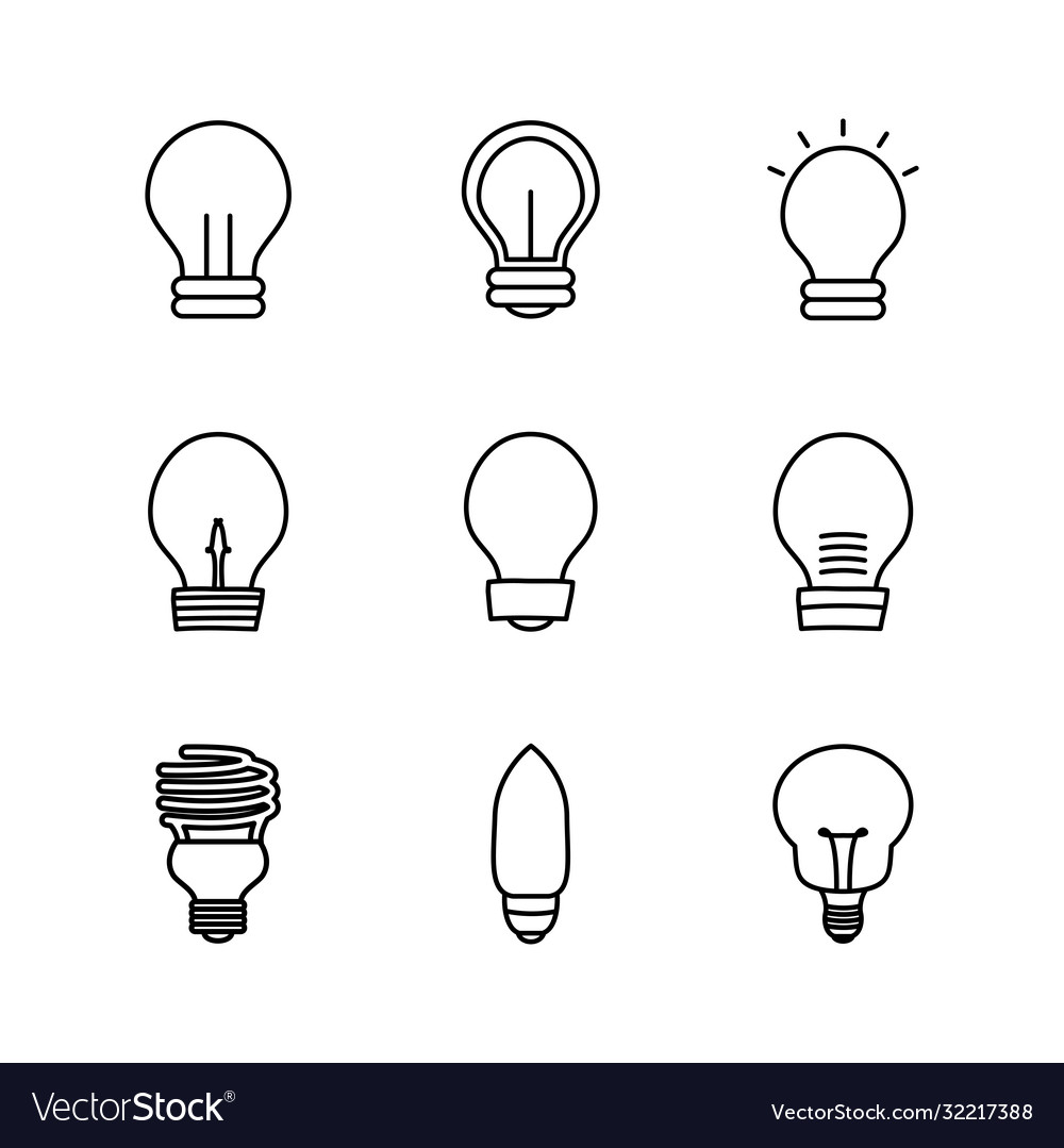 Cfl bulb light and lightbulbs icon set line style Vector Image