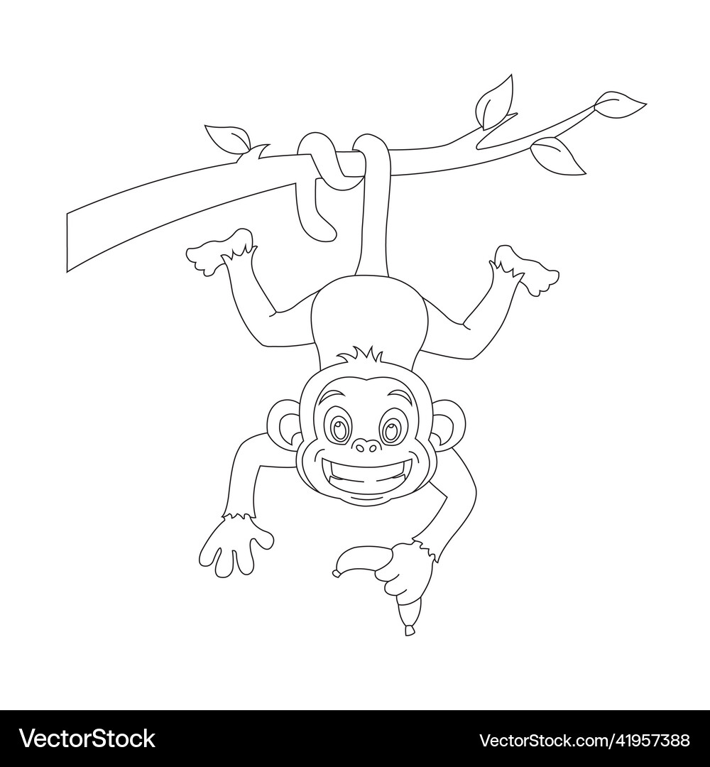 Cute monkey outline coloring page animal Vector Image