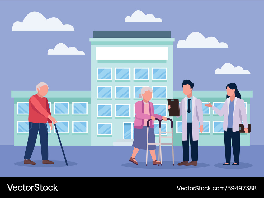 Geriatrics doctors and grandparents Royalty Free Vector
