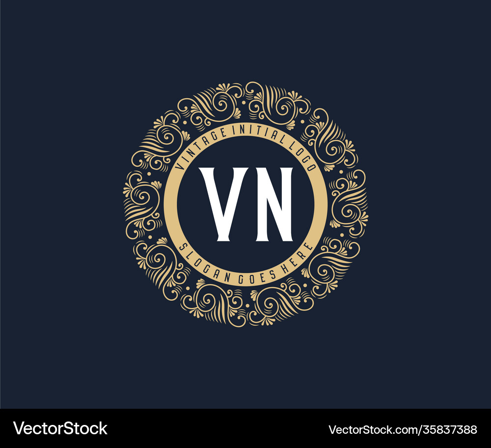 Initial vn antique retro luxury victorian Vector Image
