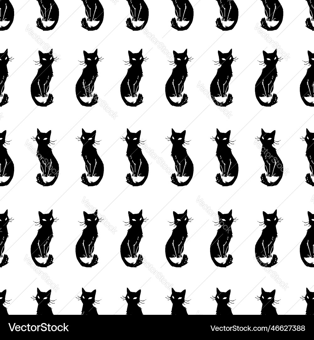 Pattern of black magical identical sitting cats Vector Image
