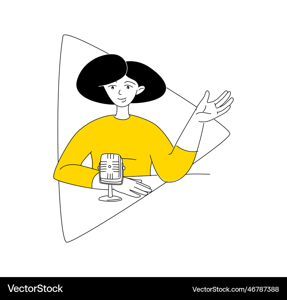Radio host doodle drawing female podcaster Vector Image