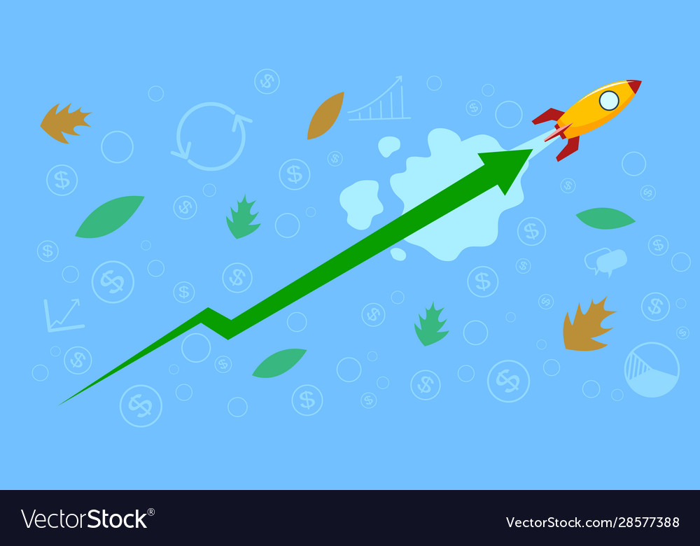Rocket graph up icon flat Royalty Free Vector Image