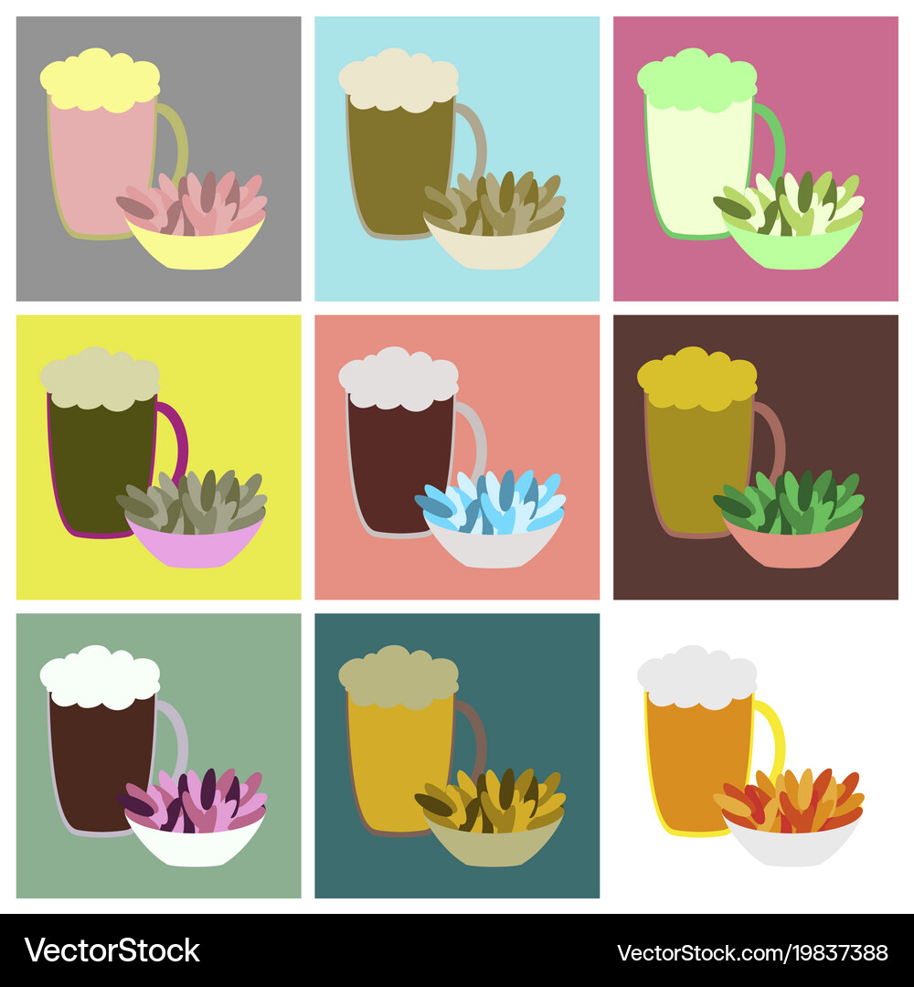 Set icons in flat design beer and nuts Royalty Free Vector