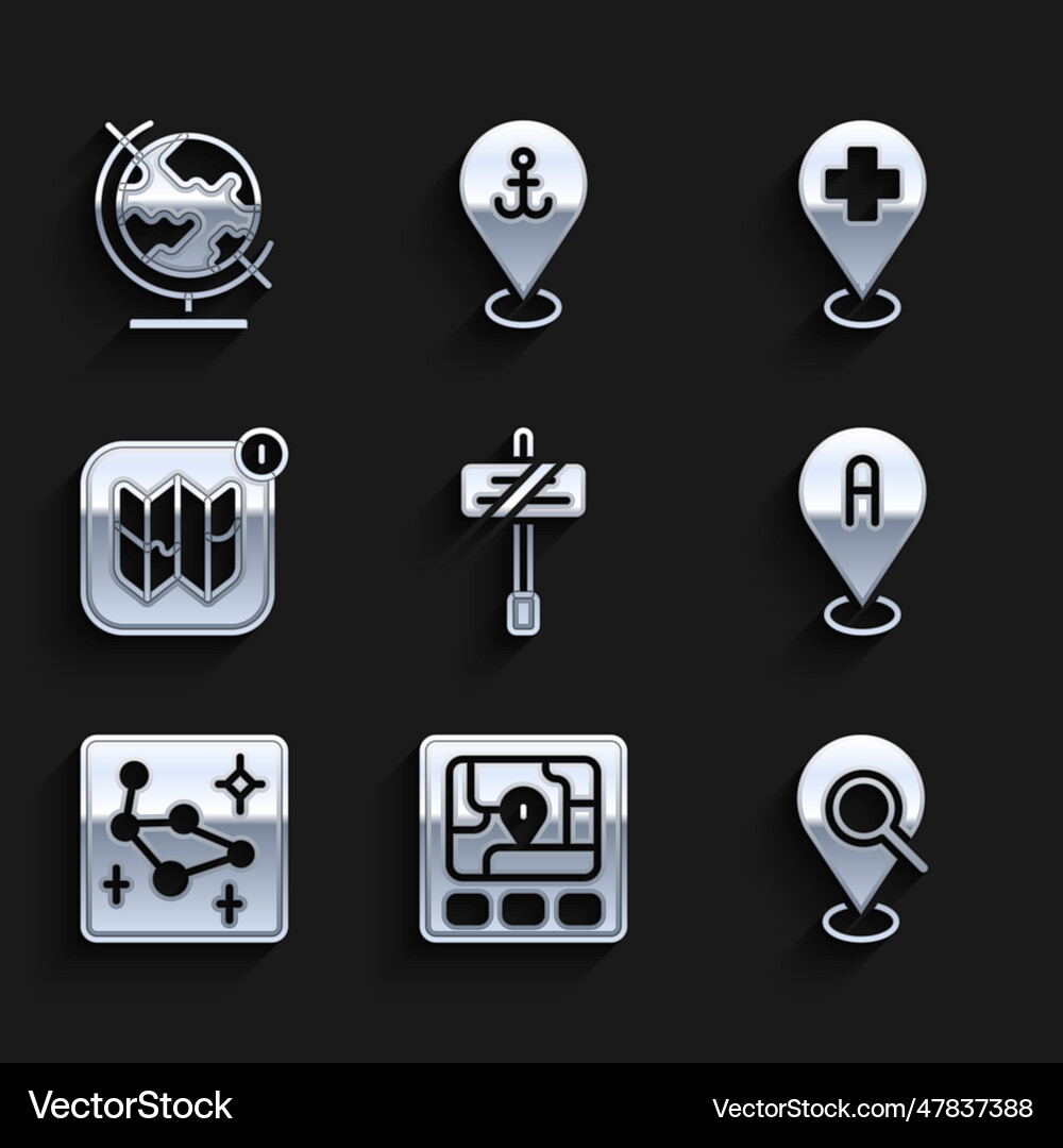 Set road traffic sign gps device with map search Vector Image