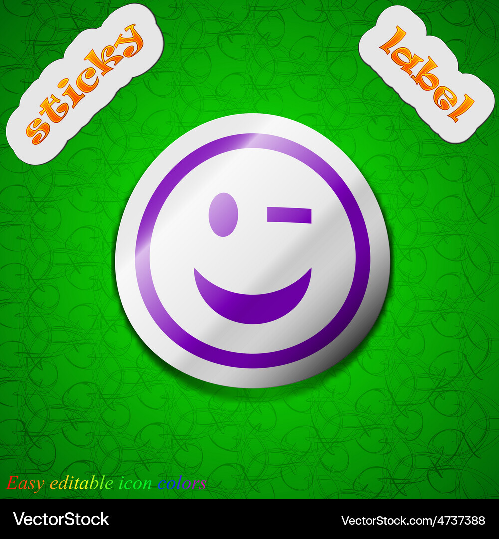 Winking face icon sign symbol chic colored sticky Vector Image