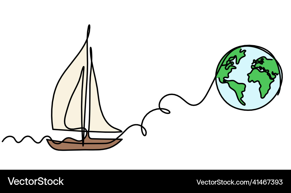 Abstract color boat with globe as line drawing Vector Image
