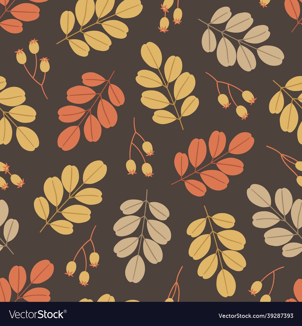 Autumn seamless pattern with leaves and berries Vector Image