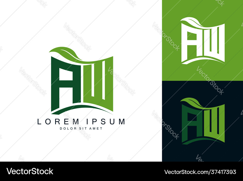 Aw monogram leaf logo natural organic premium Vector Image