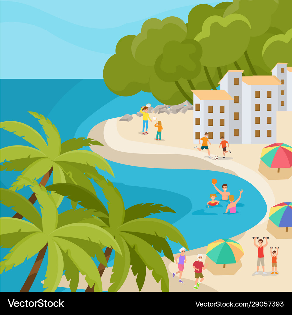 Beach vacation and people activity at seaside Vector Image