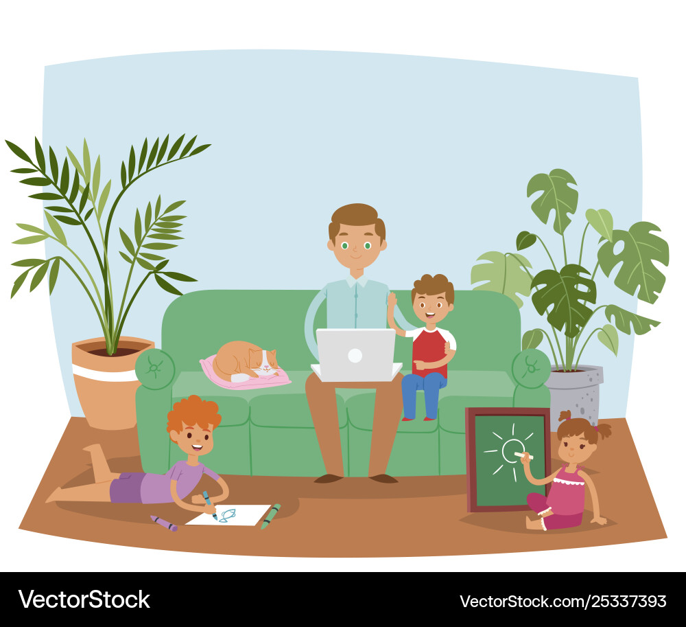 Busy father working at home banner Royalty Free Vector Image