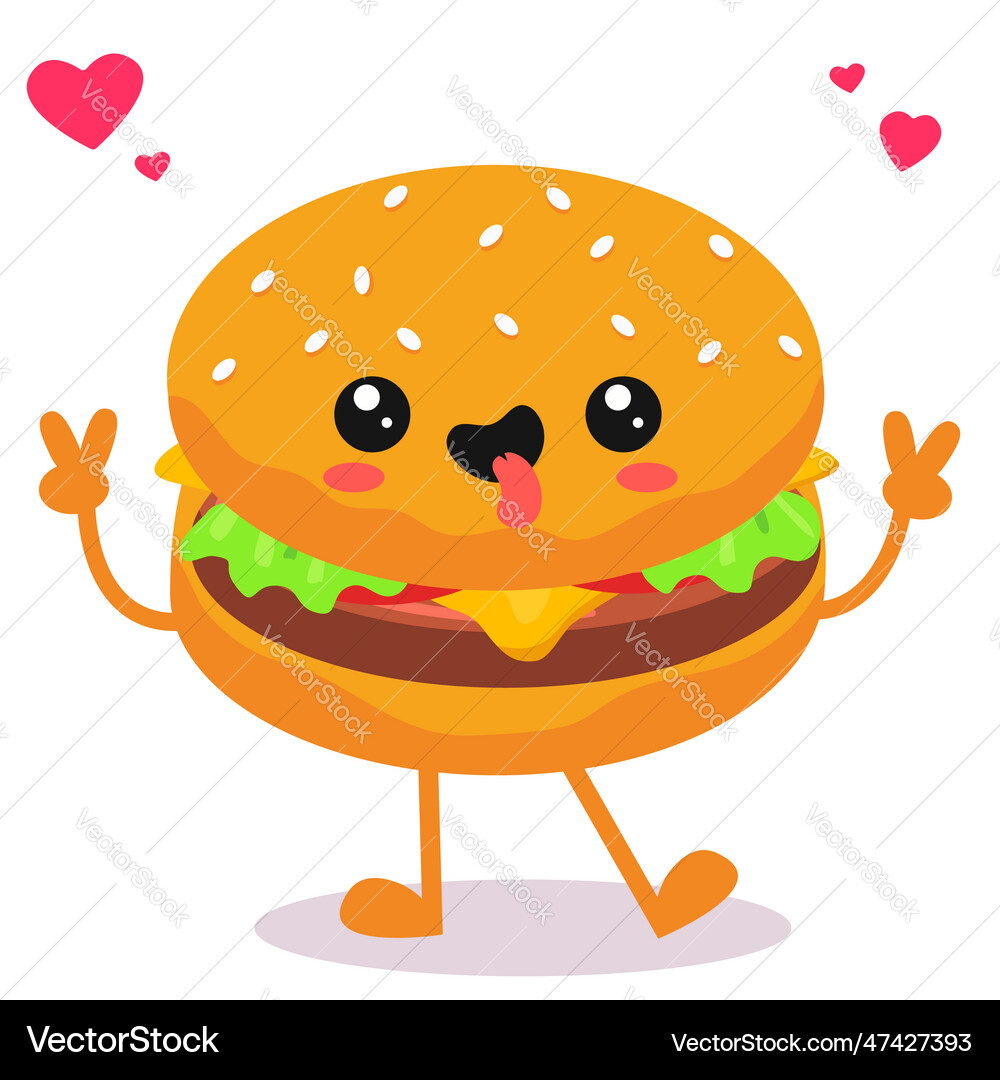 Happy smiling kawaii cute burger flat Royalty Free Vector