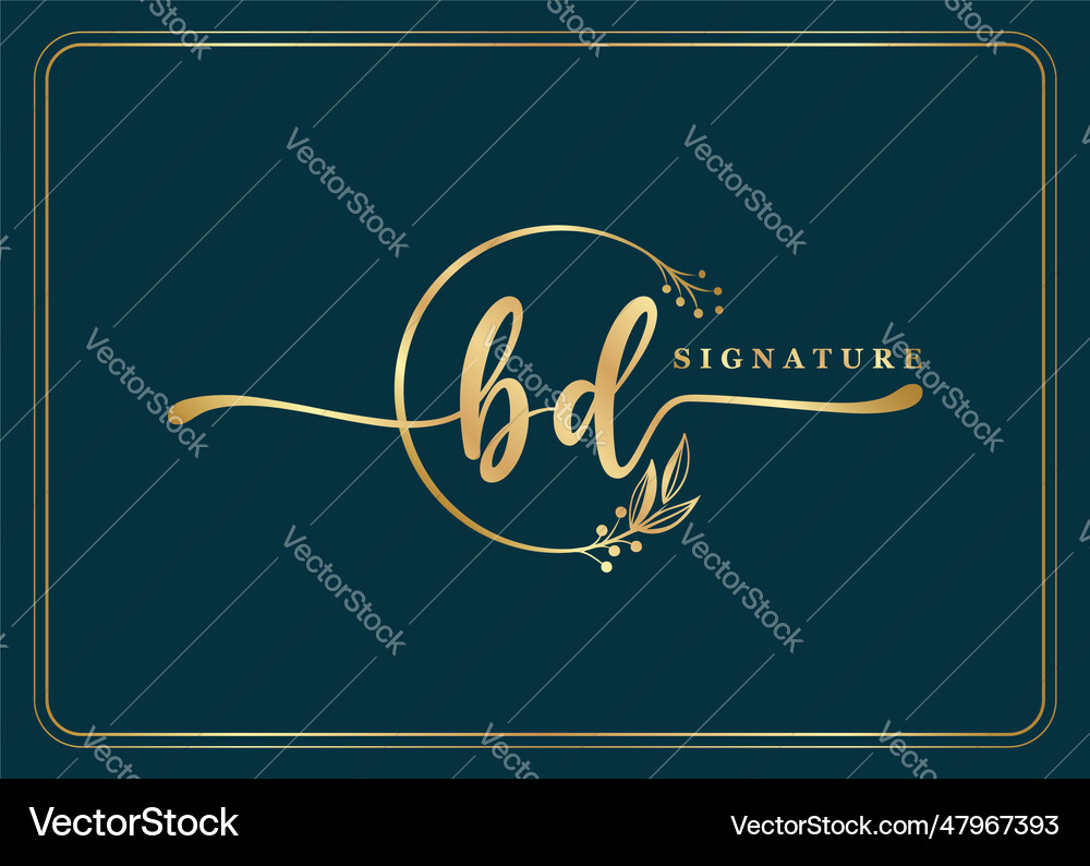 Luxury gold signature initial bd logo design Vector Image