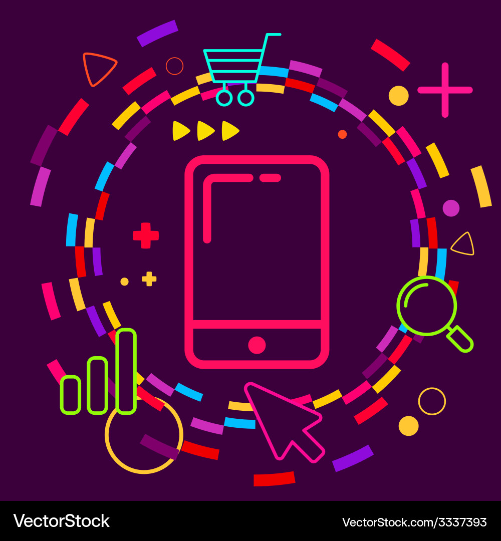 Mobile phone on abstract colorful geometric dark Vector Image